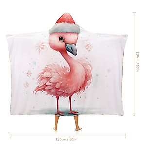 Hooded Blankets Flamingos Wear Santa Hats Wearable Hooded Blanket Cape Winter Flamingo Fleece Blanket Cloak Cape Blanket Fit for Kids Adults Teens for Couch Bed 40"x50" Spring Summer Blanket Hoodie
