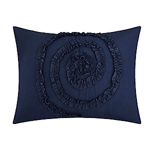 Chic Home CS2213-AN 7 Piece Rosalia Floral Ruffled Etched Embroidery Comforter Set, King, Navy