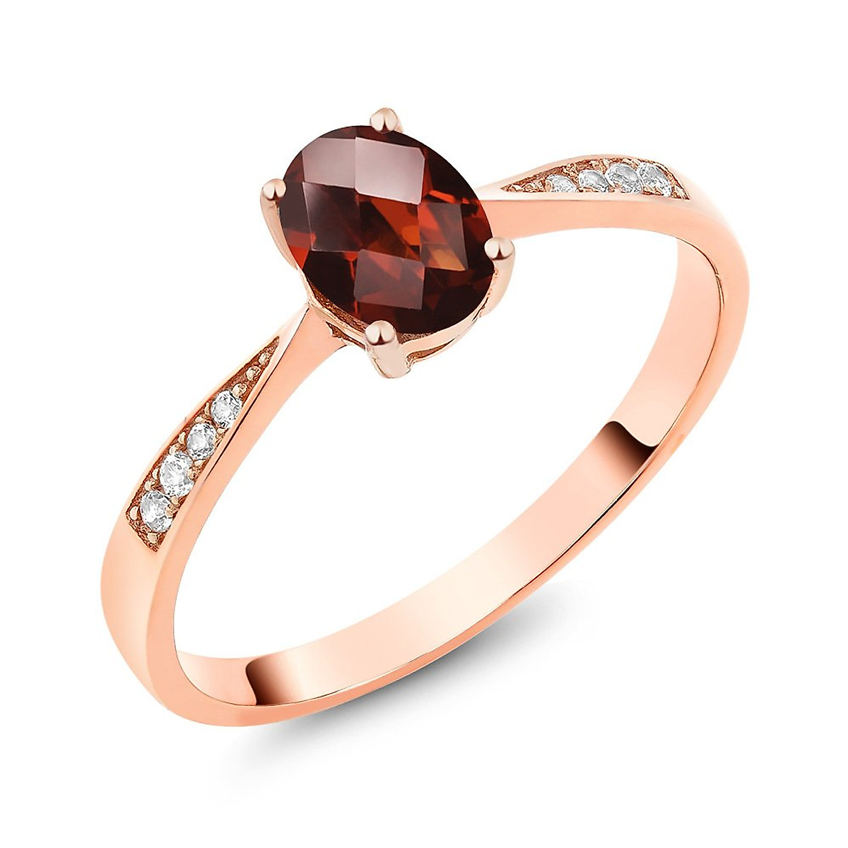 Gem Stone King 10K Rose Gold Red Garnet and White Diamond Engagement Ring For Women (0.86 Cttw, Gemstone January Birthstone, Oval Checkerboard 7X5MM, Available In Size 5, 6, 7, 8, 9)
