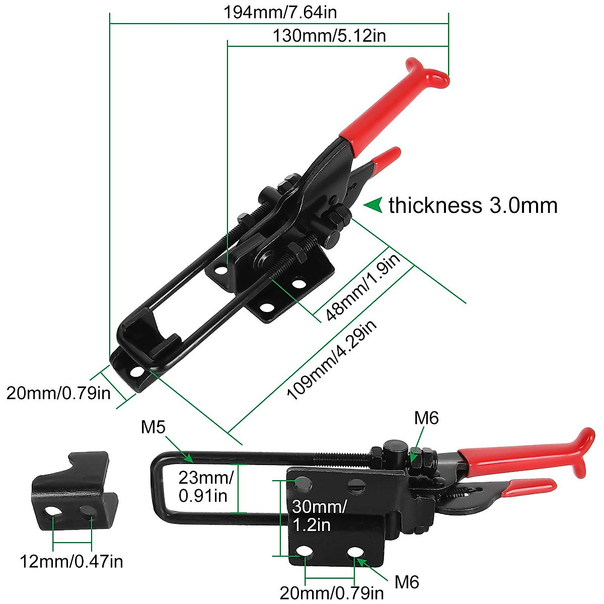 AConnet 4 Pack 700lbs Capacity Toggle Clamps GH- 431 Adjustable U Bolt Self-lock Toggle Latch Quick Release Toggle Clamp Latch with Locking Mechanism (Black)