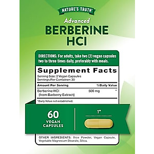 Nature's Truth Berberine 500mg | 60 Capsules | Vegan, Non-GMO, and Gluten Free Supplement