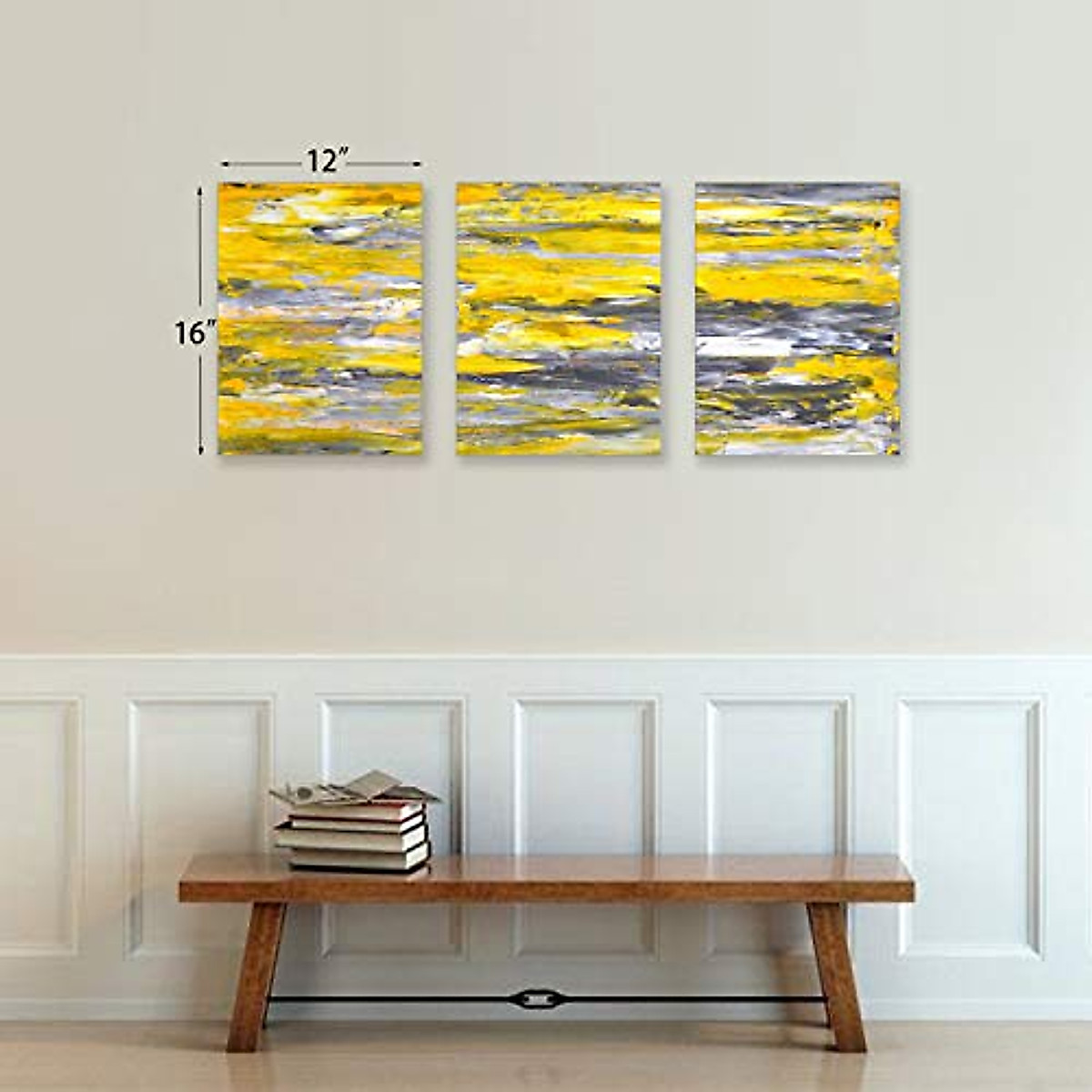 Kaupuar Canvas Wall Art Abstract,Yellow Wall Art Paintings for Bedroom Living Room Office Home Decoration Modern Canvas Artwork Wall Decor Ready to Hang 12''x16'', 3 Pieces