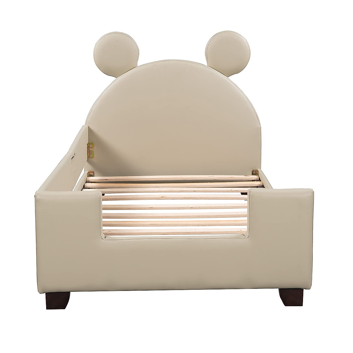 Merax Cute Kids Wood Twin Day Bed with Mouse Ears Headboard, Low Platform Bed Frame for Kids,Boys,Girls, No Box Spring Need (Twin, Grey)