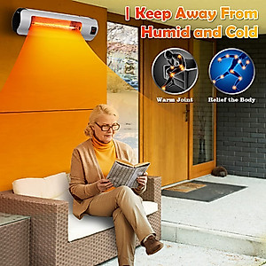 Electric Patio Heater, 1500W Outdoor Heater with Remote Control, Wall Mounted Infrared Heater with Golden Tube, 2 Power Modes for Garage Backyard IP65, Black