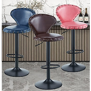 PU Office Computer Chair Desk Chair Round Stool with Backrest Swivel Hydraulic Gas Lift Height Adjustable for Home Bedrooms(Color:Red)