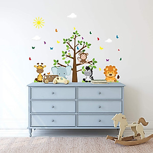 Baby Safari Animals Wall Decals 30pcs for Kids Bedroom - Rooms and Stickers