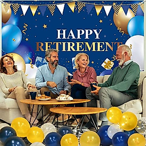 81 Pieces Navy Blue and Gold Retirement Party Supplies Decorations included 80 Pieces 12'' Balloons with 1 Large Happy Retirement Backdrop Banner Set Retirement Party Supplies for Women and Men