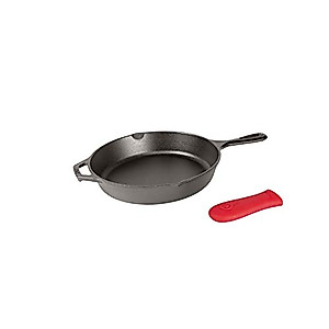 Lodge Cast Iron Skillet with Red Silicone Hot Handle Holder, 10.25-inch