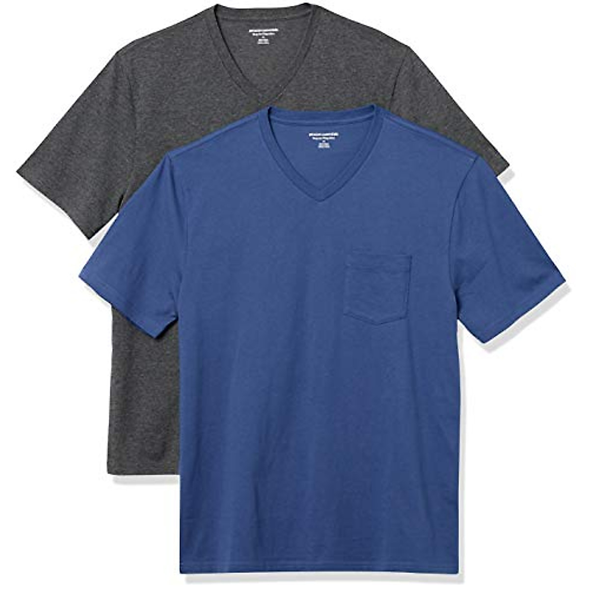 Amazon Essentials Men's Regular-Fit Short-Sleeve V-Neck Pocket T-Shirt, Pack of 2, Blue/Charcoal Heather, X-Large
