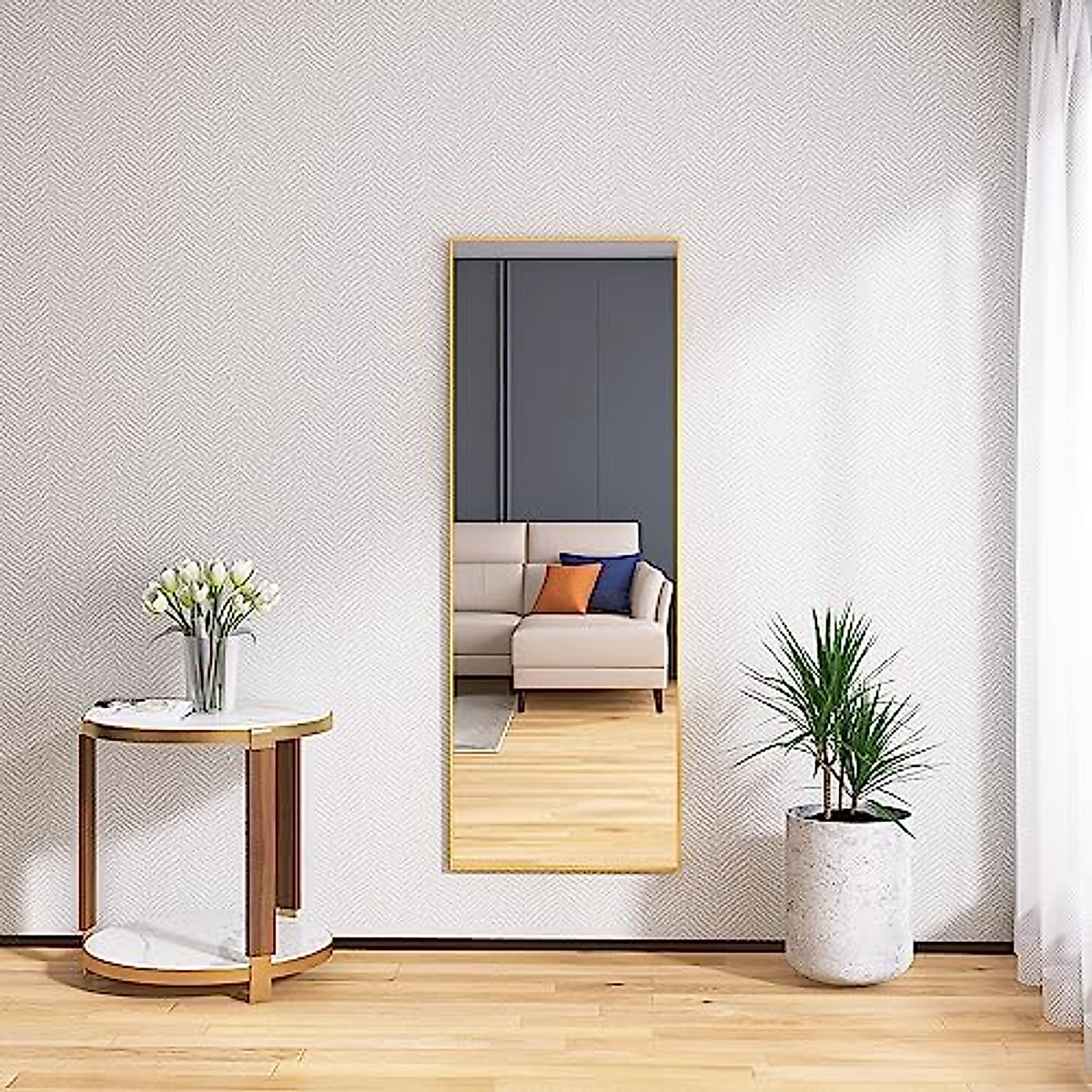 65" x 24" Wall Mounting Full Body Mirror, Full Length Mirror with Stand, Alloy Frame Full-Length Mirror for Living Room, Bedroom (Gold)