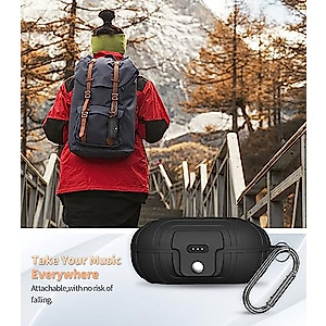 [Newest Secure Lock] Alquar for Anker Soundcore Space A40 Case Cover, Silicone Protective Scratch Shock Cover ONLY Compatible with Anker Soundcore Space A40 Earbuds Charging Case with Carabiner(Black)