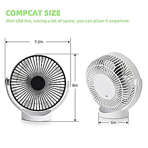 Ymumuda Desk Fan - 3 Speeds Desktop Table Cooling Fan, 6.5 Inch Rechargeable Portable Fan, Strong Airflow & 360°Rotation Adjustable, Powered by USB, Table Fan for Home Office - White