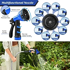 BAZOLOTA Garden Hose 50ft, Metal Stainless Steel Water Hose with Nozzle, Lightweight, Flexible and Sturdy, Anti-Wear and Puncture-Proof, No Kink, Suitable for Yards and Outdoor