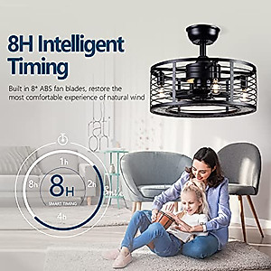 Dannilong Ceiling Fans with Lights - Modern Enclosed Ceiling Fan Indoor with Remote Control, Black Caged Industrial Ceiling Fan Light Kit for Living Room, Bedroom, Kitchen (Stripped)