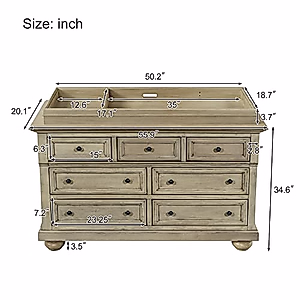 Merax Stone Gray 2 Pieces Furniture, Solid Wood Bedroom Set with 4-in-1 Convertible Crib Changing Topper, 1# Dresser+Bed