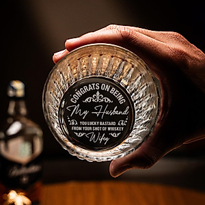 Lucy Engraving Congrats On Being My Husband Whiskey Glass - Custom Father's Day Gifts for Husband - Engraved Whiskey Glass for Him - 11 oz - Made in the USA