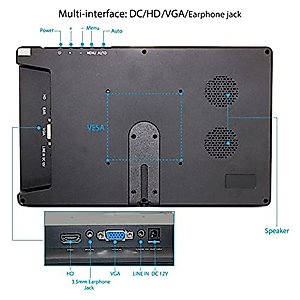ELECROW Portable Monitor 10.1 Inch Screen IPS Monitor 1920x1080P with HD VGA Port Build-in Speakers VESA Mount for Raspberry Pi 5/4/3/400 Windows 11/10/8/7 PS Xbox