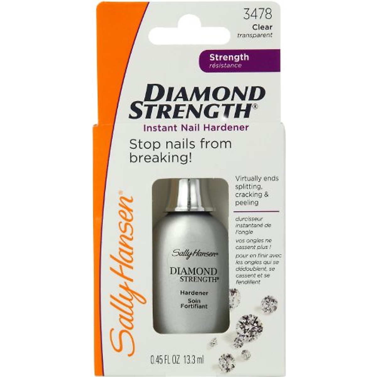 Sally Hansen Diamond Strength Nail Hardener 45095 Clear, 0.45 Fl Oz, Pack of 1