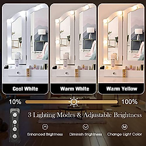 Vanity Desk with Mirror and Lights Makeup Vanity with Lights and Tri-Folding Mirror,Vanity Table with Lights,Makeup Vanity with Drawers,Vanity Mirror with Lights Desk and Chair Makeup Desk for Girl