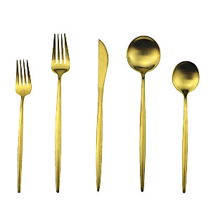 Gugrida 20-Piece 18/10 Stainless Steel Flatware Silverware, Luxury Dinnerware Set Travel Cutlery Tableware Include Knife Fork Spoon Service for 4,Healthy & Eco-Friendly Dishwasher Safe (Gold Matte)