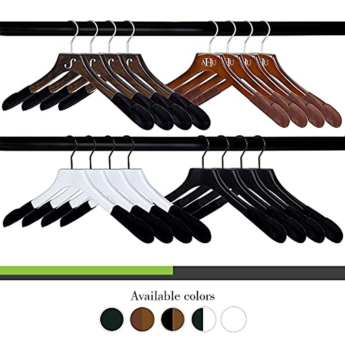 Premiere Luxe Wooden Hangers, Heavy Duty Non Slip Coat Hangers, Heavy Coat Hangers, Wide Shoulder Hangers Suit and Pants, (High Gloss Mahogany with Brown Velvet, 12pk)