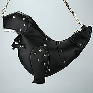 Ondeam Dinosaur Shoulder Purses,PU Rivet Tyrannosaurus Rex CrossBody Bag for Girl Women(Black)