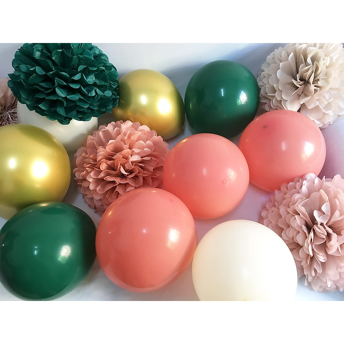 Birthday decorations for Women Girls with Emerald Green Dusty Rose Pink Balloons Rustic Banner and Happy Birthday Floral Cake Topper(Green +Peach)