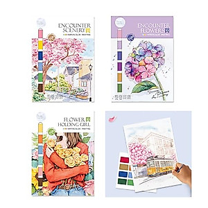 Drive Travel DIY Watercolor Kit 3 Themes12 Watercolor Paintings for relaxation Watercolor Painting Set Art Craft Presentfor Kids Teens and Adults Beginners 12.4 * 8.8''