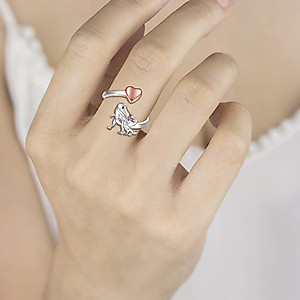 Sterling Silver Dinosaur Elephant Ring for Women: Always with You Mother Heart Adjustable Ring Jewelry Mother's Day Birthday Gift from Daughter Son (Dinosaur)