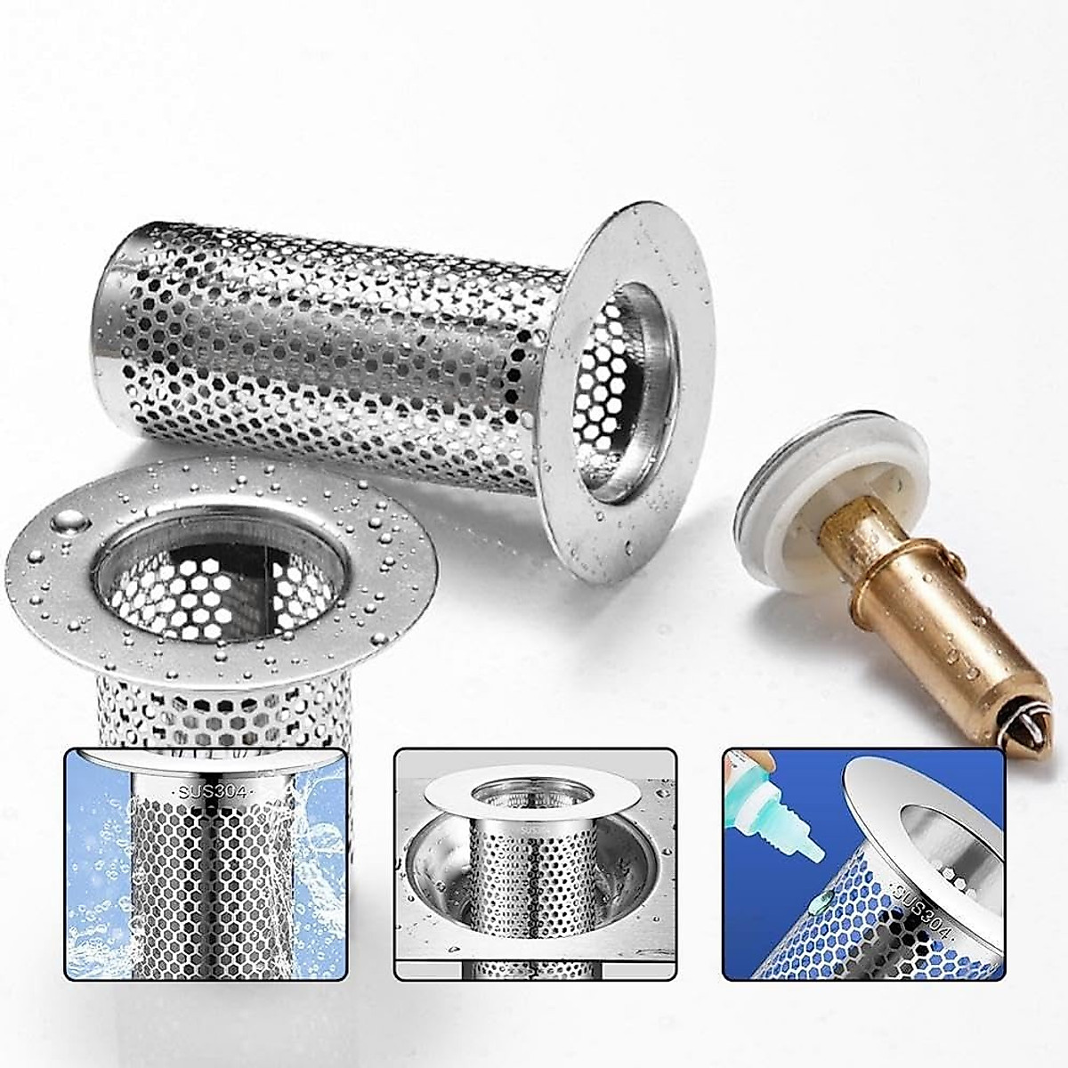 xinchengbo Stainless Steel Floor Drain Filter, 2024 Upgrade Pop up Sink Hair Catcher, Removable Universal Bathroom Sink Strainer, Be Used for Bathroom Laundry Bathtub Kitchen (1Pc)