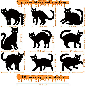 FEQO 9 Piece Outdoor Yard Decorations - Black Cat Halloween Silhouette Garden Stakes