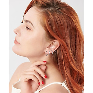 316L Surgical Stainless Steel Silver Hoop Earrings 6mm 8mm 10mm 12mm Huggie Hypoallergenic Cartilage Hoop Earrings Helix Lobes Hinged Sleeper Earrings For Women Men