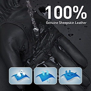 BISON DENIM Winter Genuine Sheepskin Leather Gloves for Men, Touchscreen Texting Warm Cashmere Lined Gloves for Driving (Black-B,Large)