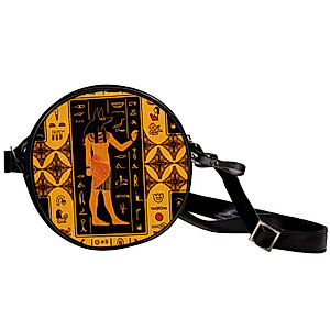 Egyptian Gods And Hieroglyphs Canvas Crossbody Bag Round shoulder Bag Circle Purse