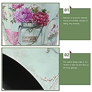 Zerodeko Small Trash Can, 10L/2.64 Gallon PU Leather Wastebasket Retro Decorative Waste Bin with Flower Patterned, Garbage Container for Bathroom, Bedroom, Kitchen, Home, Office