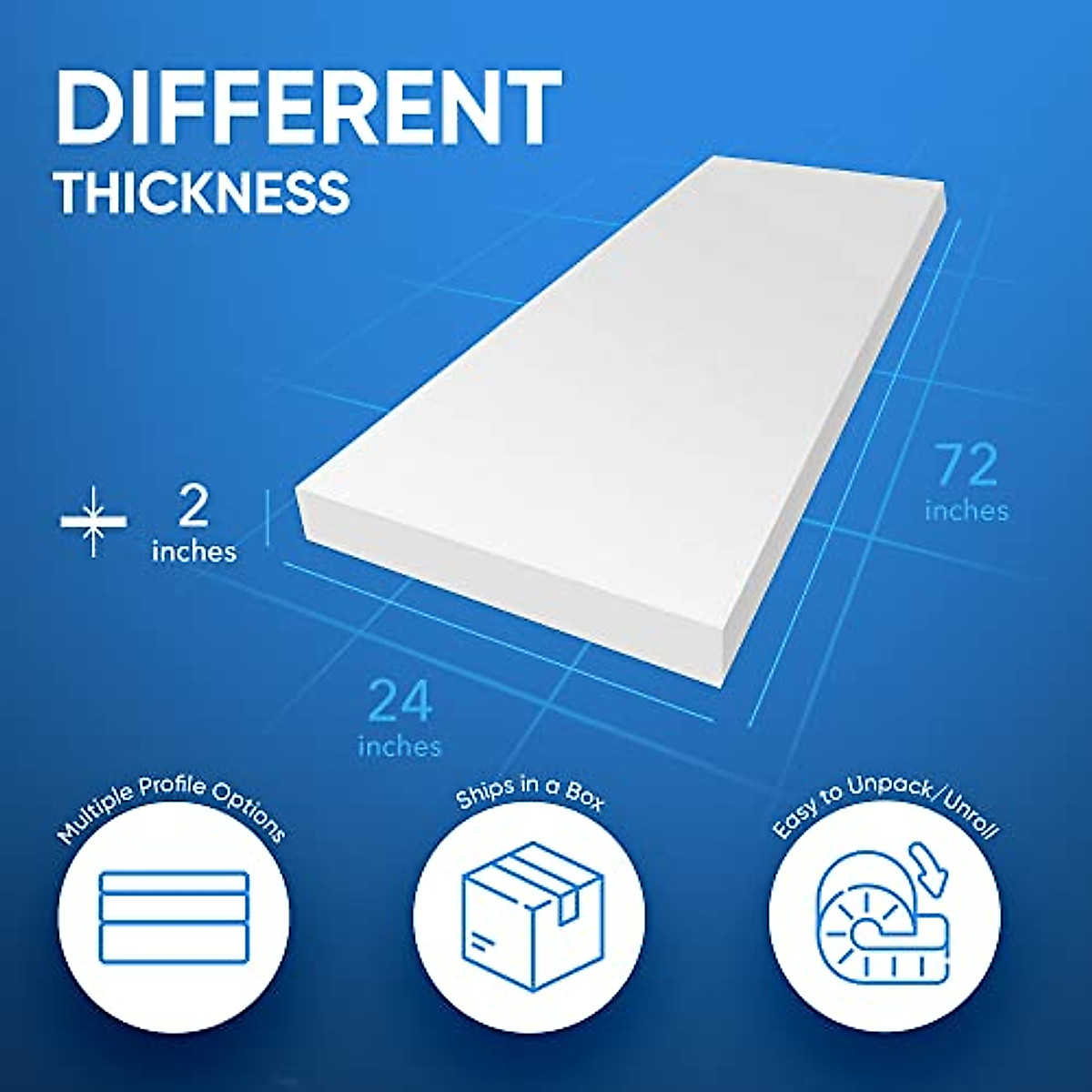 AK TRADING CO. Upholstery High Density 2" Height x 24" Width x 72" Length-Home or Commercial Use Seat Replacement Cushion-Made in USA Foam, 1 Count (Pack of 1)