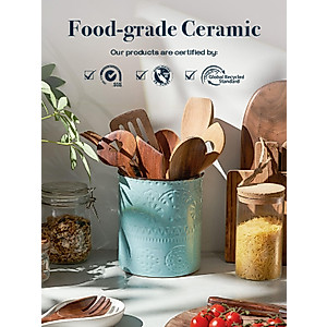 DOWAN Kitchen Utensil Holder, 7.2″ Extra Large Stable Utensil Crock, Thicken Recycled Cork Mat, Simple Design Utensil Holder, Kitchen Decor, White Utensil Holder for Christmas Decor