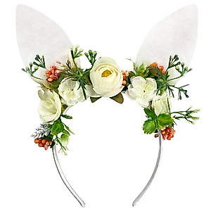 Asekonc Spring Bunny Ears Easter Headband,party Birthday Flower Crown headband Woodland Floral Head Piece
