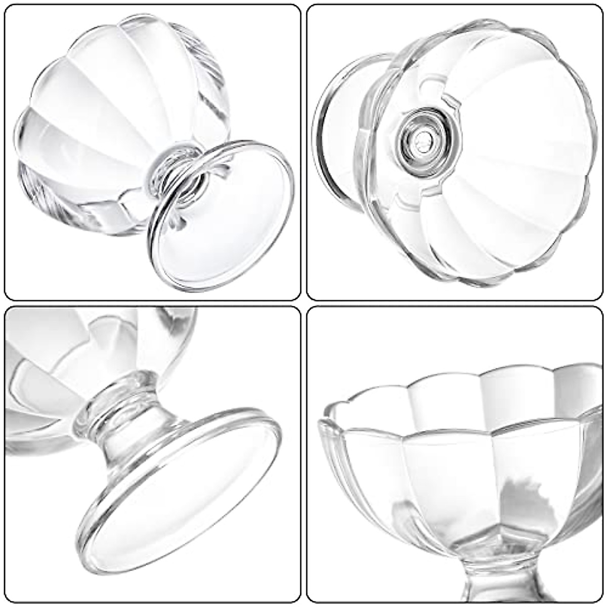 Mezchi Set of 12 Ice Cream Bowl Set, 8 Ounce Plastic Dessert Bowls, Clear Footed Dessert Cups, Ice Cream Cups Bowls for Sundae Milkshakes Parfait Fruit Pudding