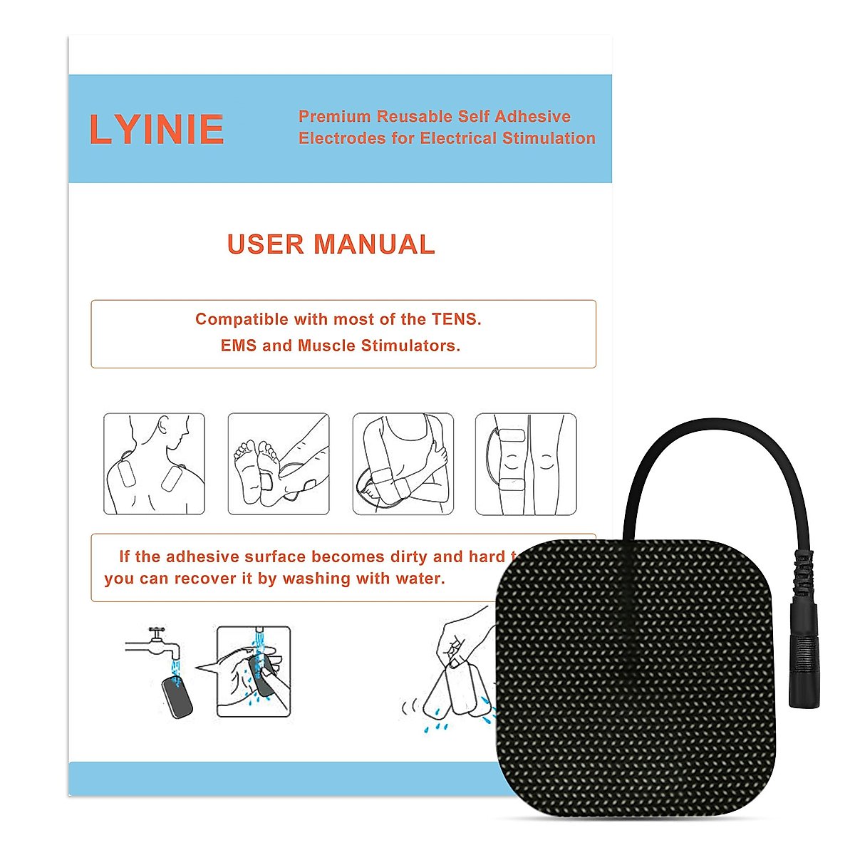 LYINIE TENS Unit Replacement Pads 48 Pcs, Premium Quality OTC TENS Unit Pads, 2" X 2" - Compatible with Most TENS Machines, Replacement Electrodes Value Pack(Black)