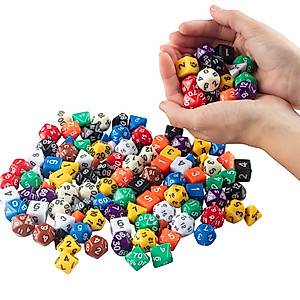 Monster Gaming 100 Dice Value Pack - 10 Multi-Colored Assorted Polyhedral Die, Compatible with Dungeons Dragons, MTG Magic, RPG DND & Board Games- Includes D4, D6, D8, D10, D12, D20