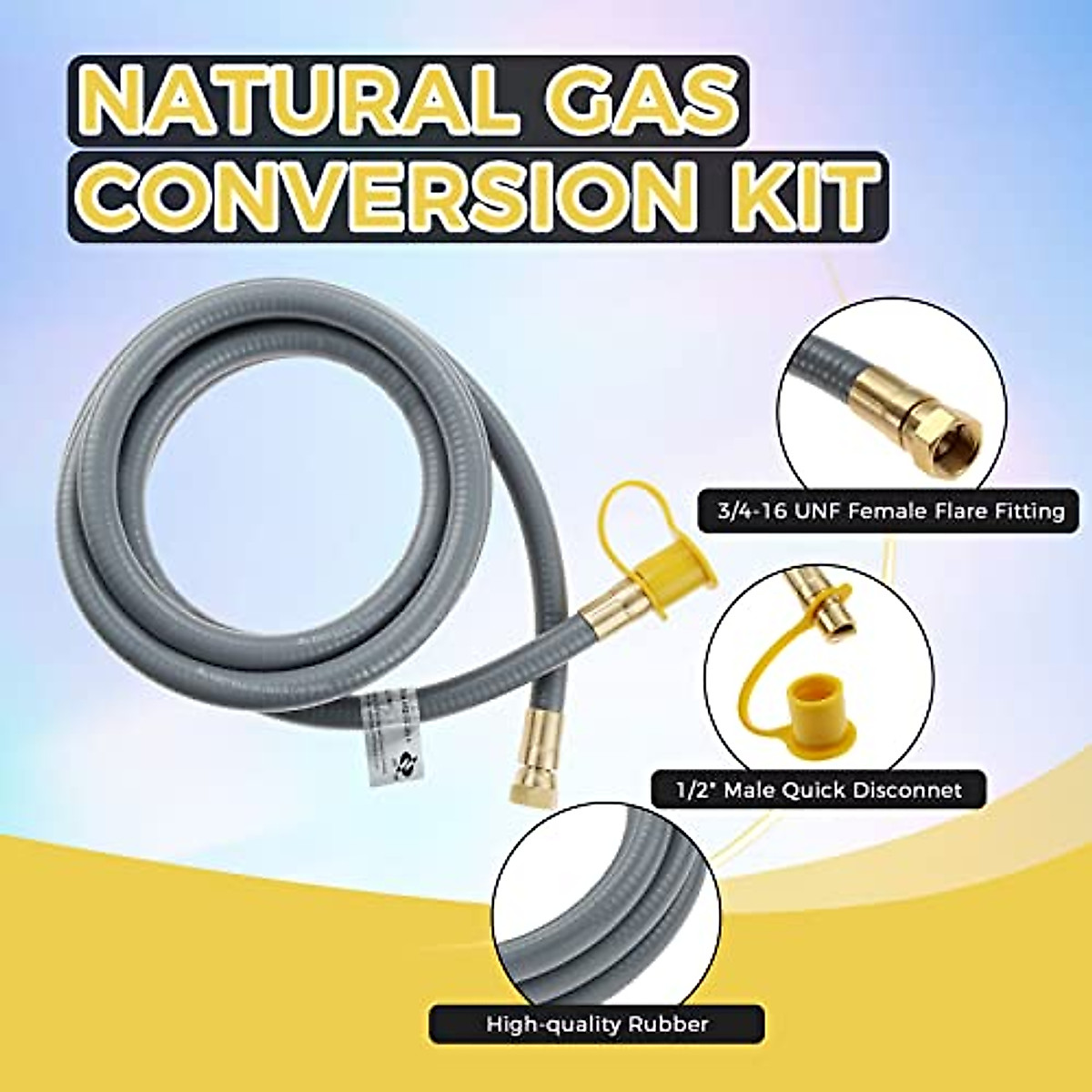 710-0003 Natural Gas Conversion Kit, Hose and Regulator, 10 Feet 1/2 Inch ID Natural Gas Hose with Quick Connect Fittings Compatible with Kitchen-aid, Convert Propane to Natural Gas