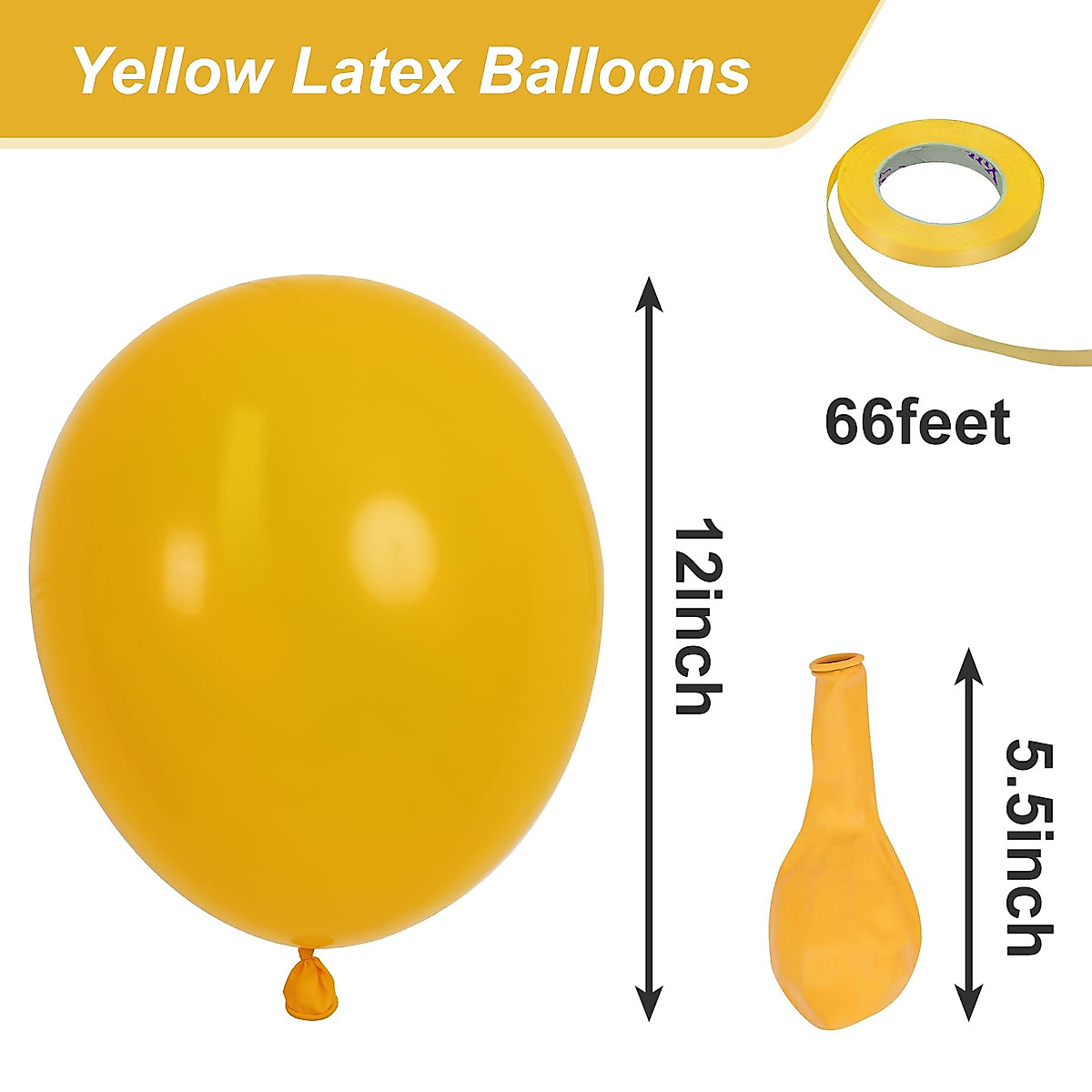 RUBFAC 65pcs Retro Yellow Latex Balloons, 12 Inches Helium Party Balloons with Ribbon for Wedding, Birthday, Graduation, Baby Shower, Bridal Shower