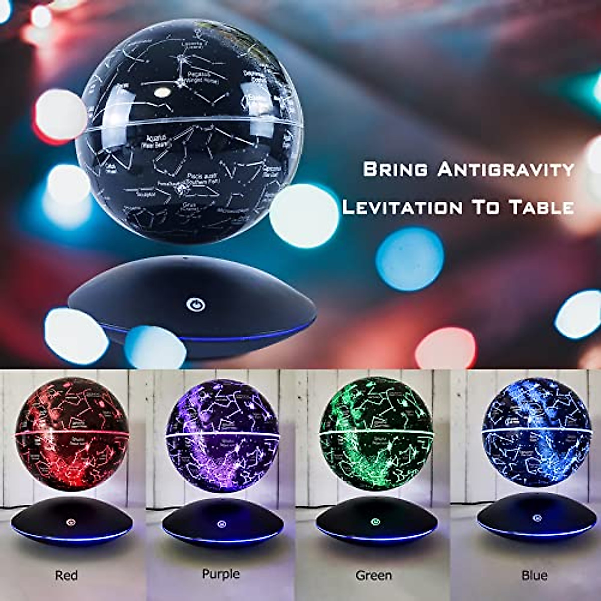 HCNT Levitating Light Globe Magnetic Floating Night Light Constellation Ball Unique Levitation Bedside Star Globe Table Lamp Creative LED Starlight Ball with UFO Base for Office Bedroom Home Decor
