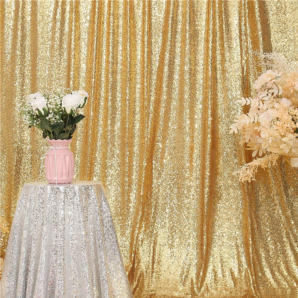 Eternal Beauty Gold Sequin Backdrop, 6x8 Ft Glitter Background Curtains for Shimmer Photography Party Wedding Birthday Back Drop Decor