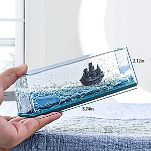 Chilifuli Cruise Ship Fluid Drift Bottle, Unsinkable Boat in a Box, Titanic Model Liquid Wave Decoration, That No Longer Sinks Toy, for Car Display Cases and Gifts-A
