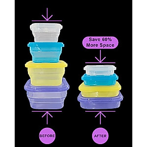 DGitaor Collapsible Silicone Food Storage Containers with BPA-Free Airtight Lids, Microwave, Dishwasher, and Freezer Safe, Stackable Foldable 4 Packs