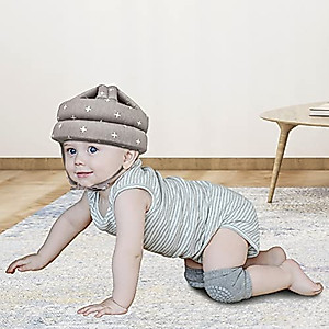 Ocanoiy Baby Head Protector Toddler Infant Helmet No Bump Head Cushion Baby Knee Pads Baby Helmet for Crawling Walking Protective Hat Safety Harness (Gray)