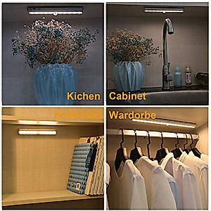 Motion Sensor Closet Lights, 10 Led Battery Powered Lights Led Under Cabinet Lighting Wireless Under Counter Light, Stick On Lights Motion Night Light Bar for Stairs Hallway Kitchen, White 6 Pack