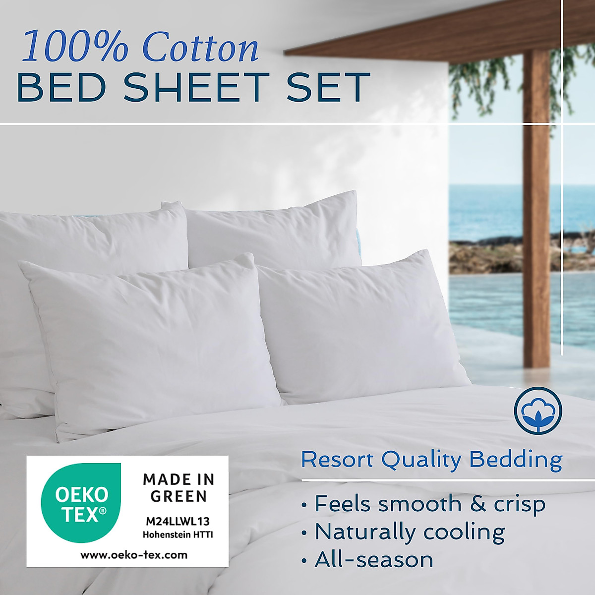 Hotel Sheets Direct 100% Cotton Sheets, Percale Sheets, Certified Made in Green, Cooling Hotel Sheets, Breathable & Crisp Bed Sheets, Deep Pocket 4 Pc Grey Sheets Set (Queen)